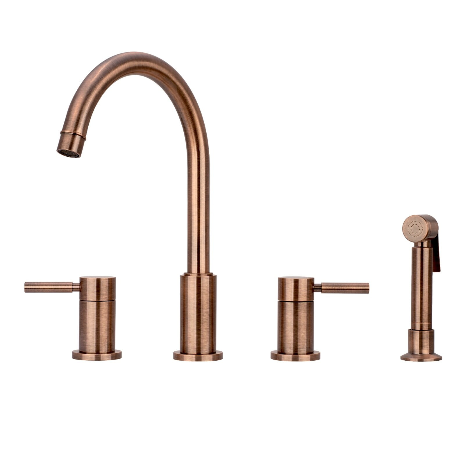 Akicon Two-Handles Copper Widespread Kitchen Faucet with Side Sprayer ...