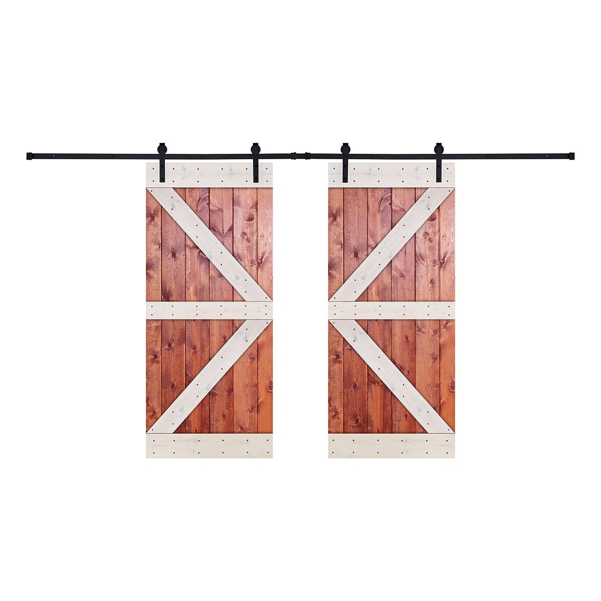 Akicon Two-Tone Paneled Wood Double Barn Door with Installation ...