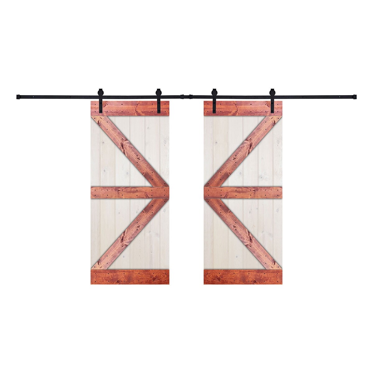 Akicon Two-Tone Paneled Wood Double Barn Door with Installation ...