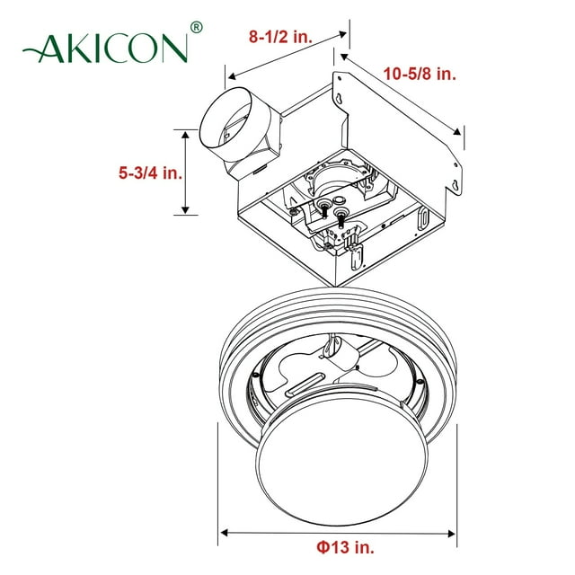Akicon Ultra Quiet Bathroom Exhaust Fan with LED Light 80CFM 2.0 Sones ...