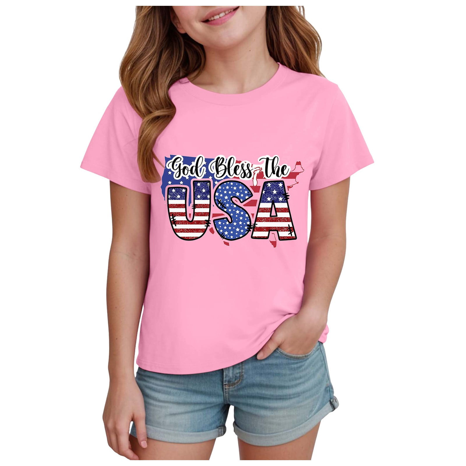 Akiihool American Flag Shirts for Kids Kids Tops Crew Neck Short Sleeve ...