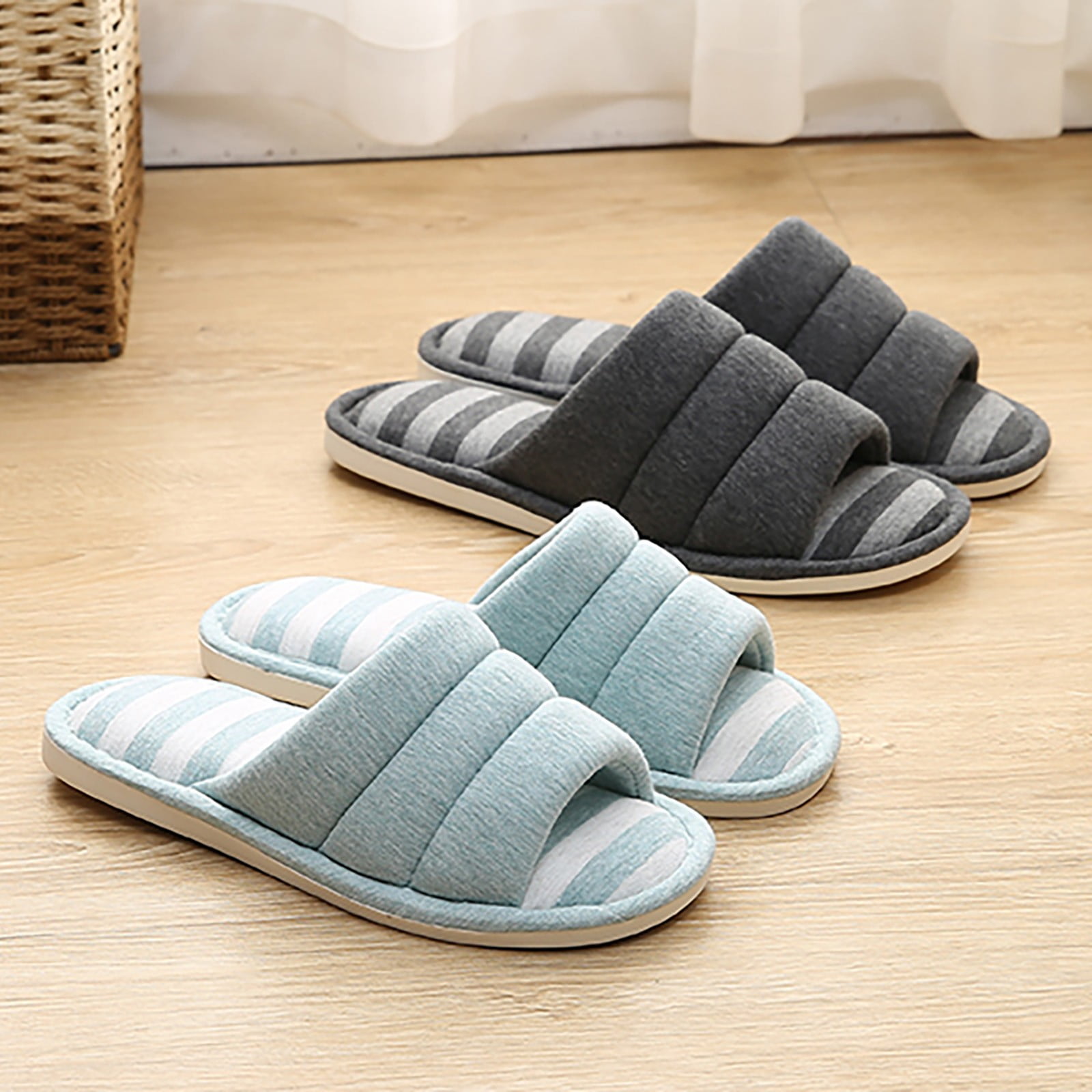Akiihool Bedroom Slippers Men Mens Slides Fuzzy Slippers Open Toe ...
