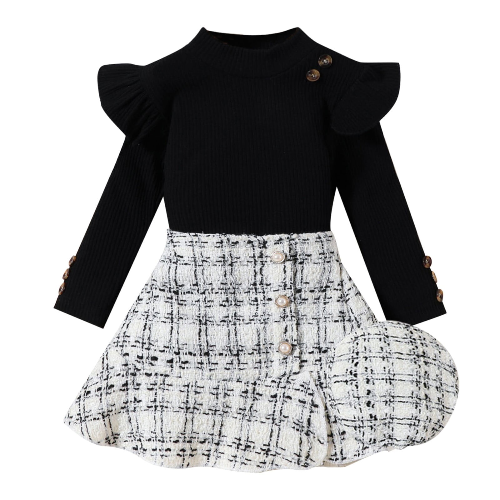 Akiihool Fall Outfits for Girls 3 Piece Outfits Crew Neck Jacquard Puff ...