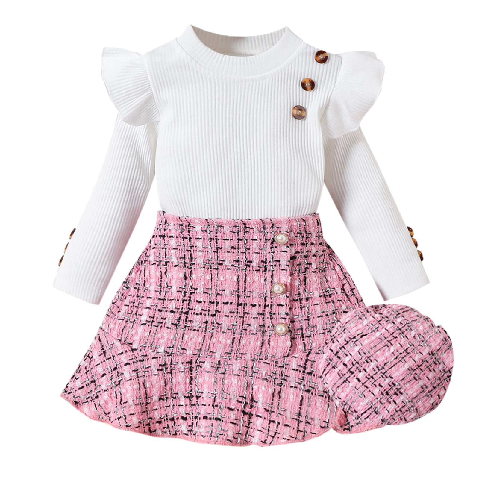 Akiihool Fall Outfits for Girls 3 Piece Outfits Crew Neck Jacquard Puff ...