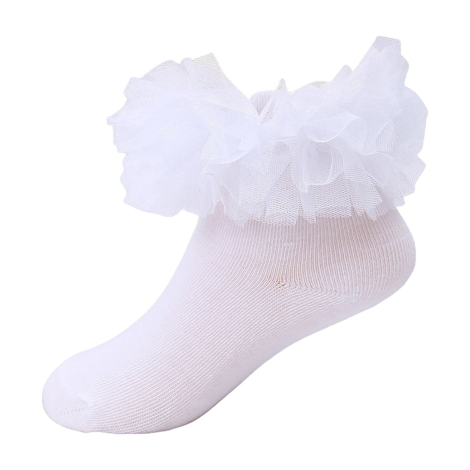 Akiihool Girls Dress Socks Ruffle Socks White Lace Socks White Frilly ...