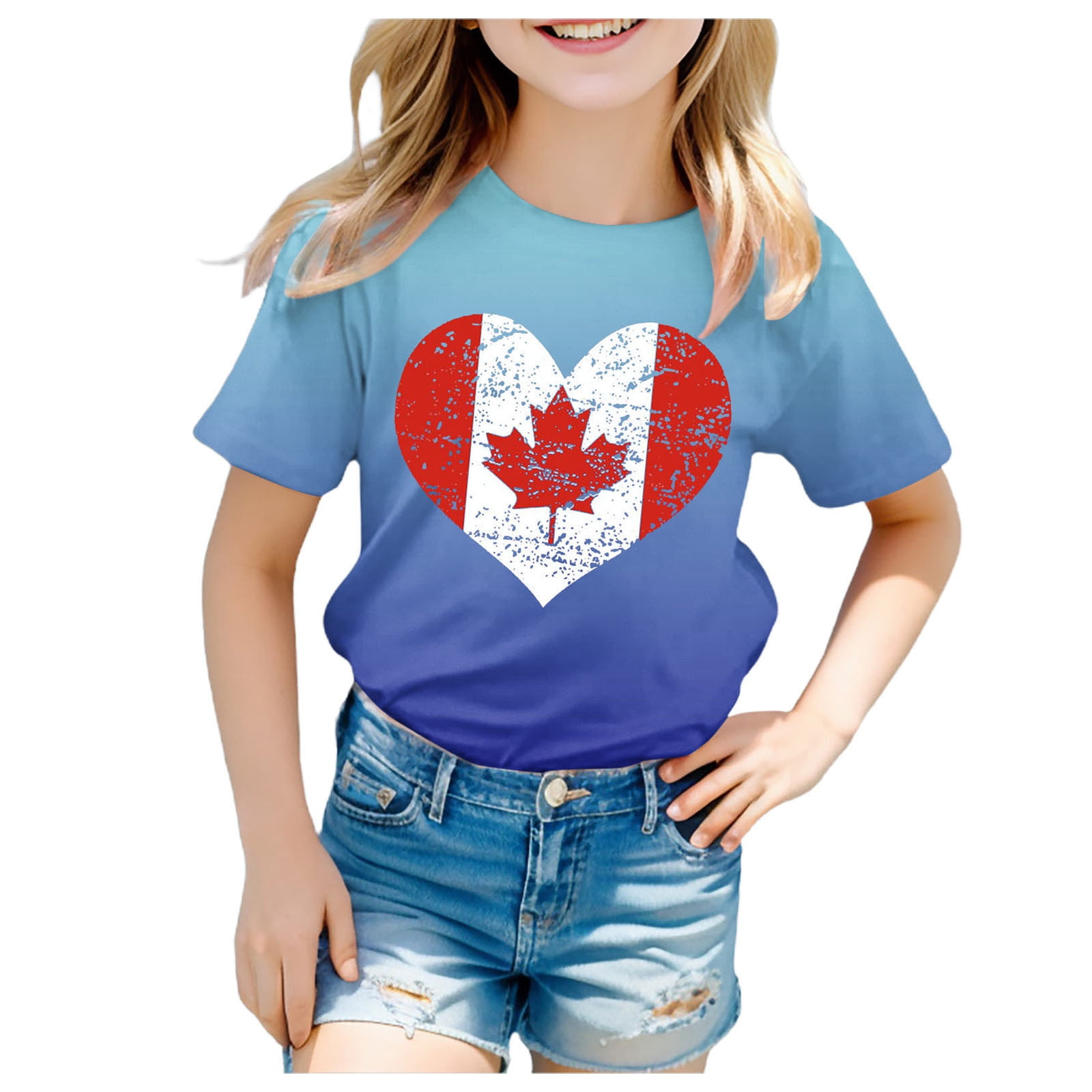 Akiihool Girls Tops Kids GIrls Short Sleeve T-Shirt Youth Soft Tee Crewneck Cotton T Shirts (Sky ...