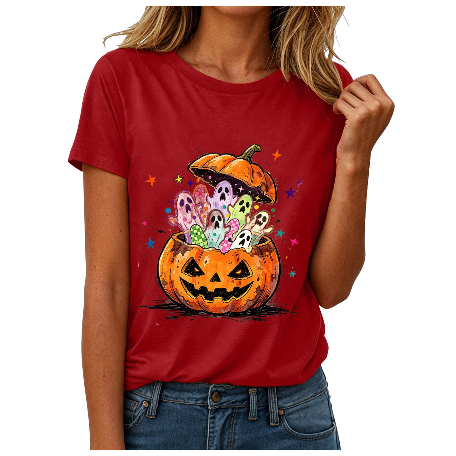 Akiihool Halloween Pumpkin Costume for Women Halloween Shirts for Women ...