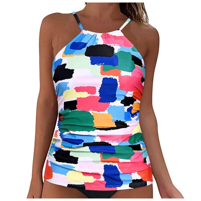 Akiihool High Neck Tankini Top Bathing Suit Tops for Women Tummy ...
