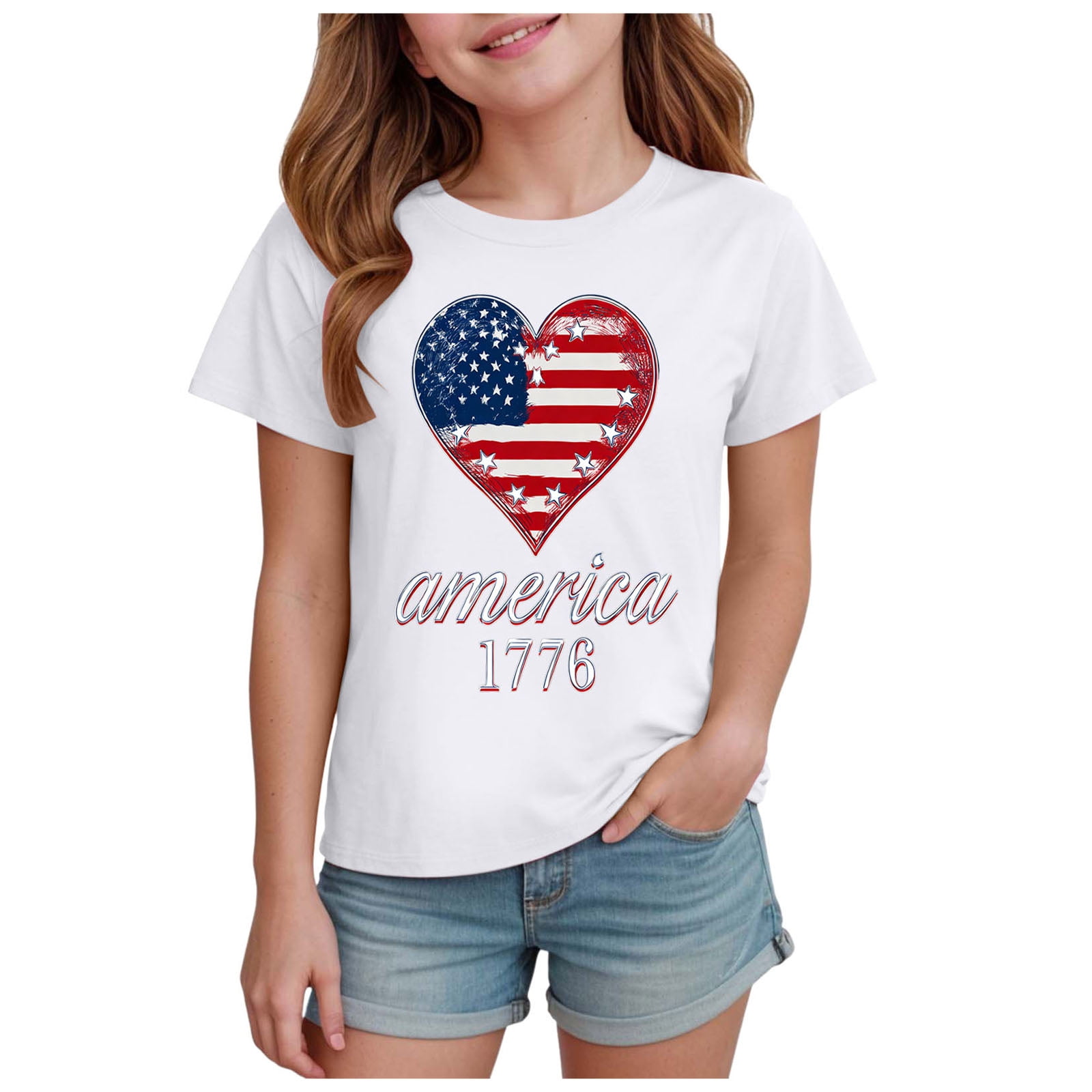 Akiihool July 4th Girl Tee Shirt Kids USA Shirt for Girls 4th of July ...