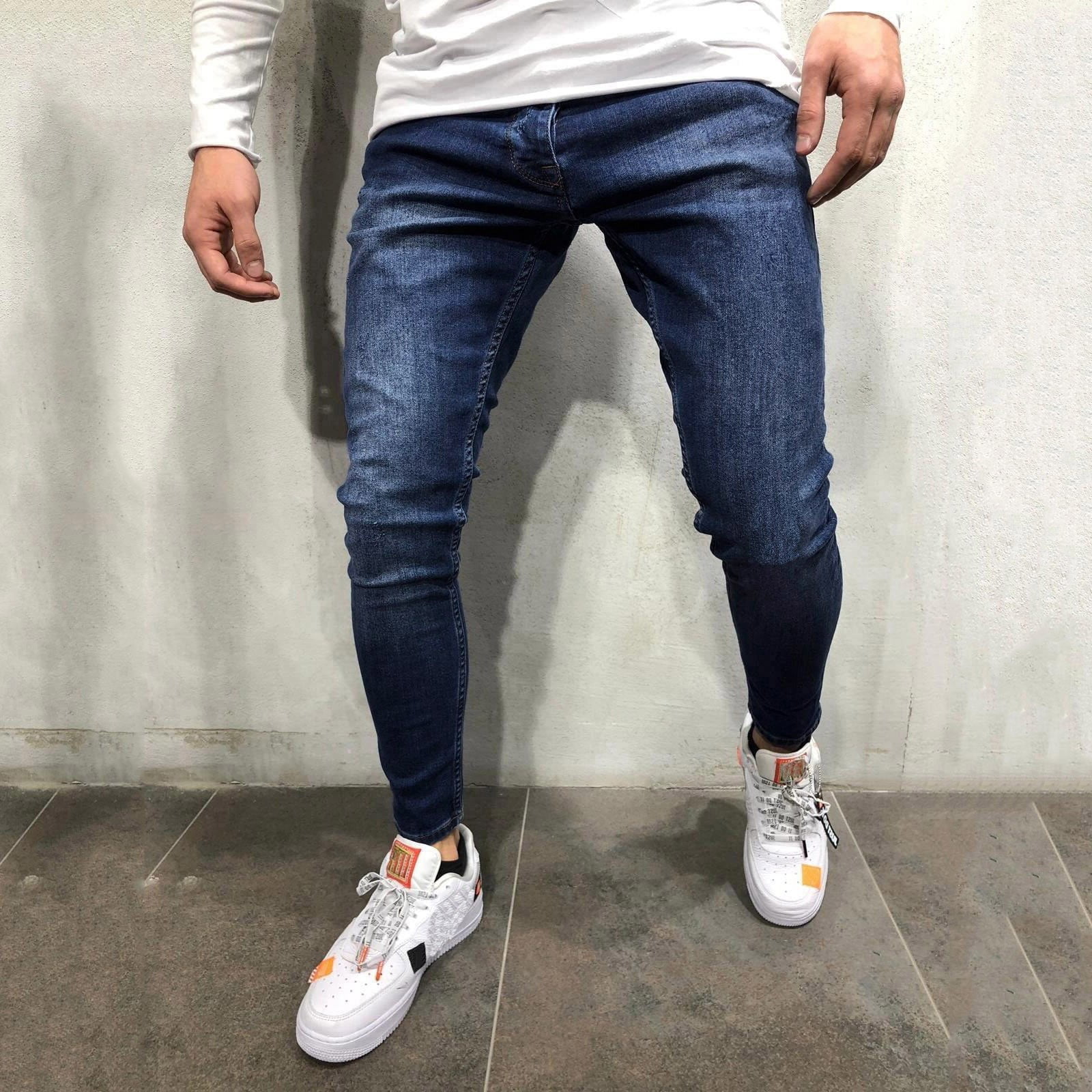 Akiihool Men Jeans Men's Ripped Jeans Slim Fit Stretch Jean (Navy,M ...