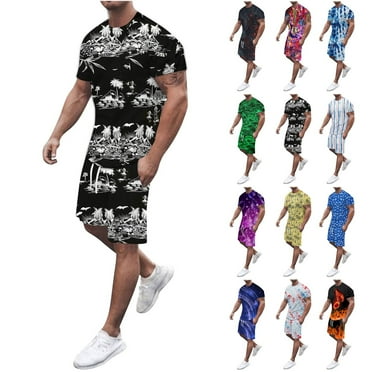 Vedolay Two Piece Short Outfits Men Stylish Printed Tracksuits Sport Summer Short Sleeve and ...