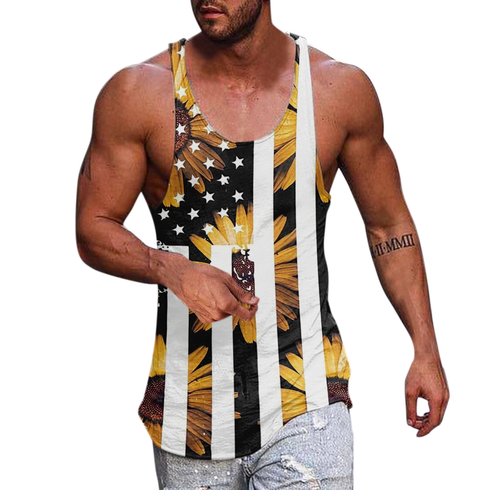 Akiihool Men's Tank Tops Workout Mens Floral Beach Tank Tops Novelty Sleeveless Tees Hawaii ...