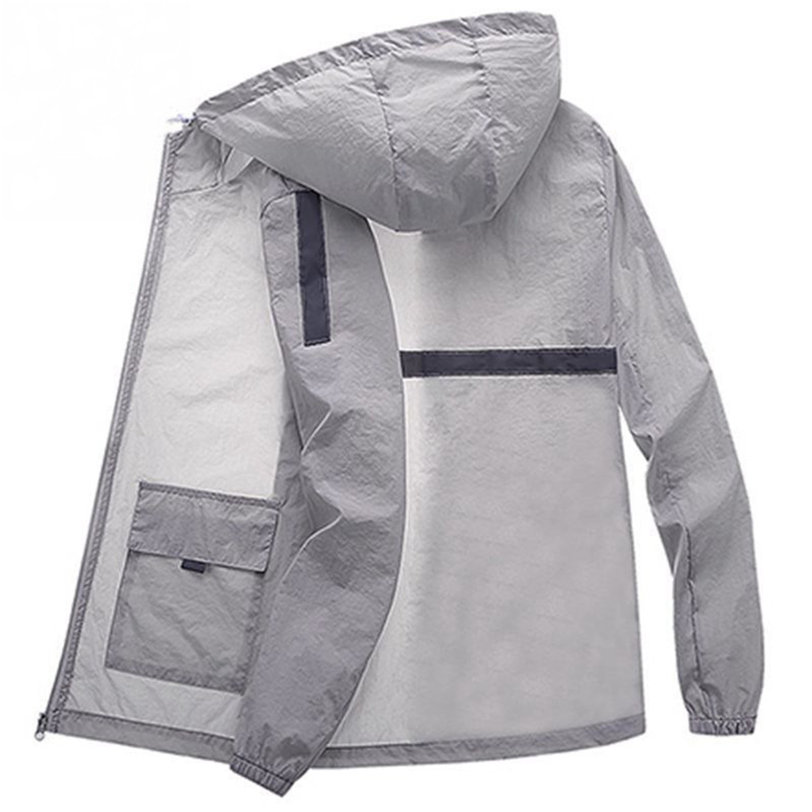 Akiihool Mens Jackets Windproof Lightweight Hooded Cargo Coat (Grey,4XL ...