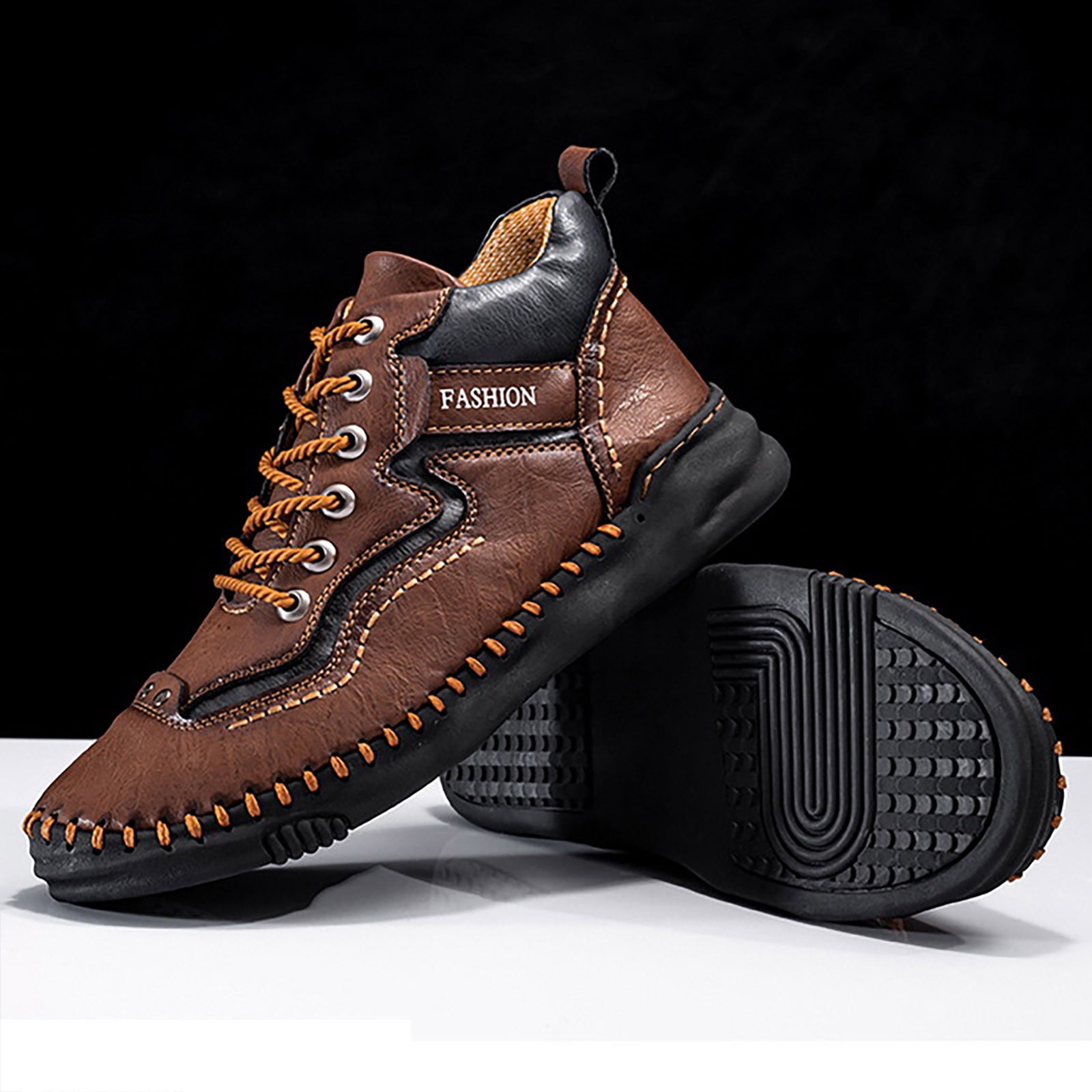 Akiihool Mens Work Boots Men's Zipper Booties Stacked Heel Ankle Boots ...