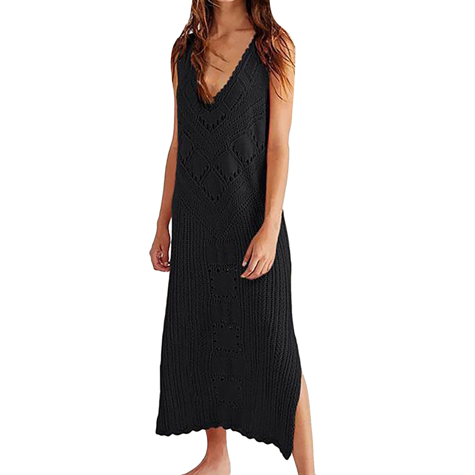 Akiihool Sleeveless Crochet Cover Ups Dress Sheer Mesh Swimsuit Cover ...