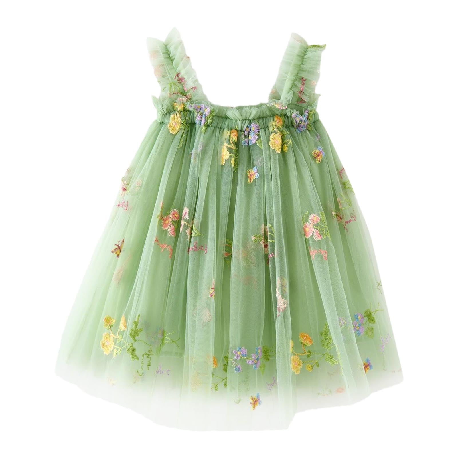 Akiihool Spring Dresses for Kids Girls' Organic Cotton (Green,18-24 ...