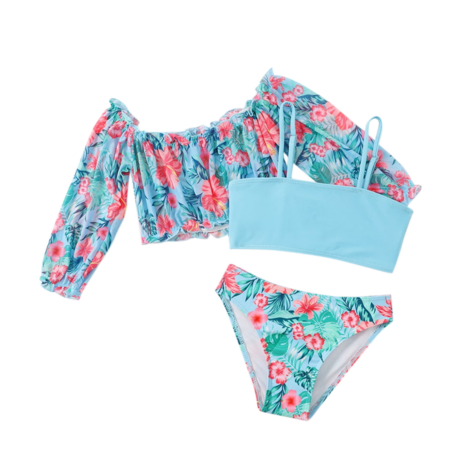 Akiihool Teen Bathing Suits Girls Rash Guard Swimsuit 3-Piece Bathing ...