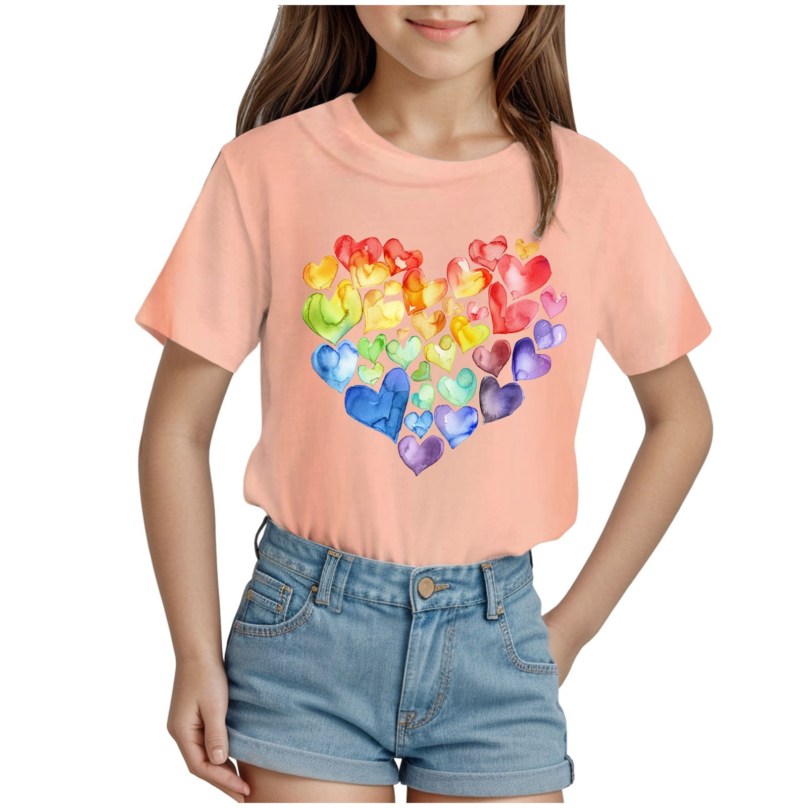 Akiihool Valentines Outfit Girl Shirts for Girls Cute Hearts Printed ...