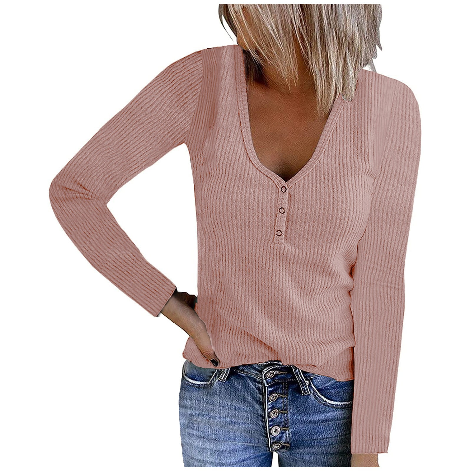 Akiihool Winter Tops for Women Long Sleeve Womens Oversized Button Down ...