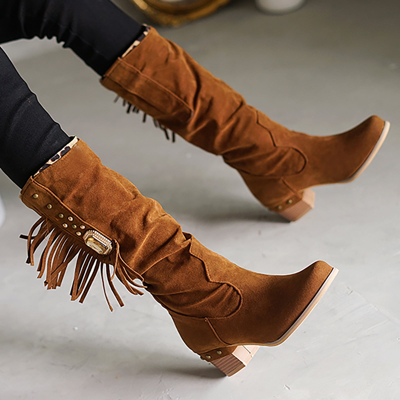 Akiihool Womens Boots Women's Mid Calf Western Cowgirl Boots ...