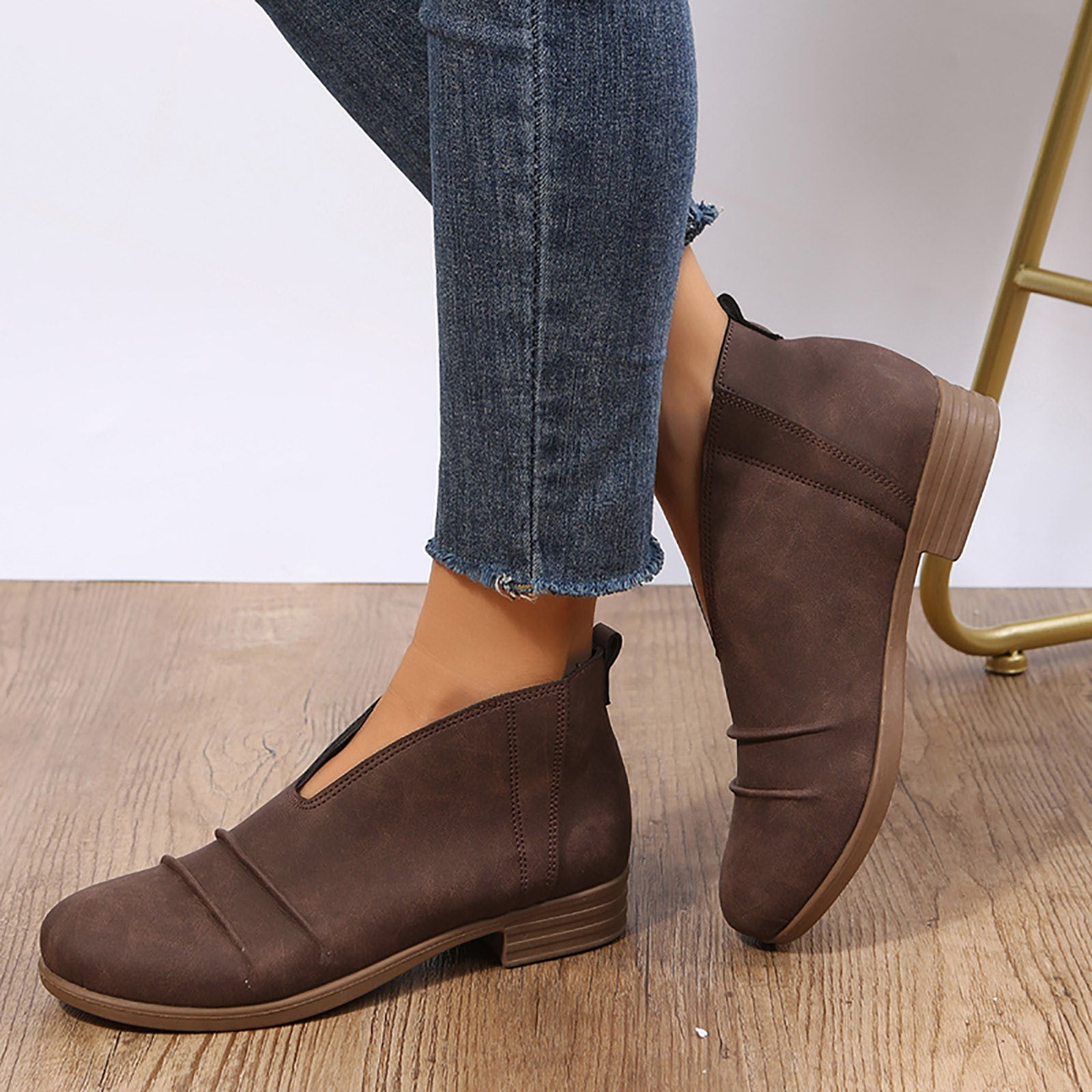 Akiihool Womens Boots Womens Slip on Ankle Boots Platform Lug Sole ...
