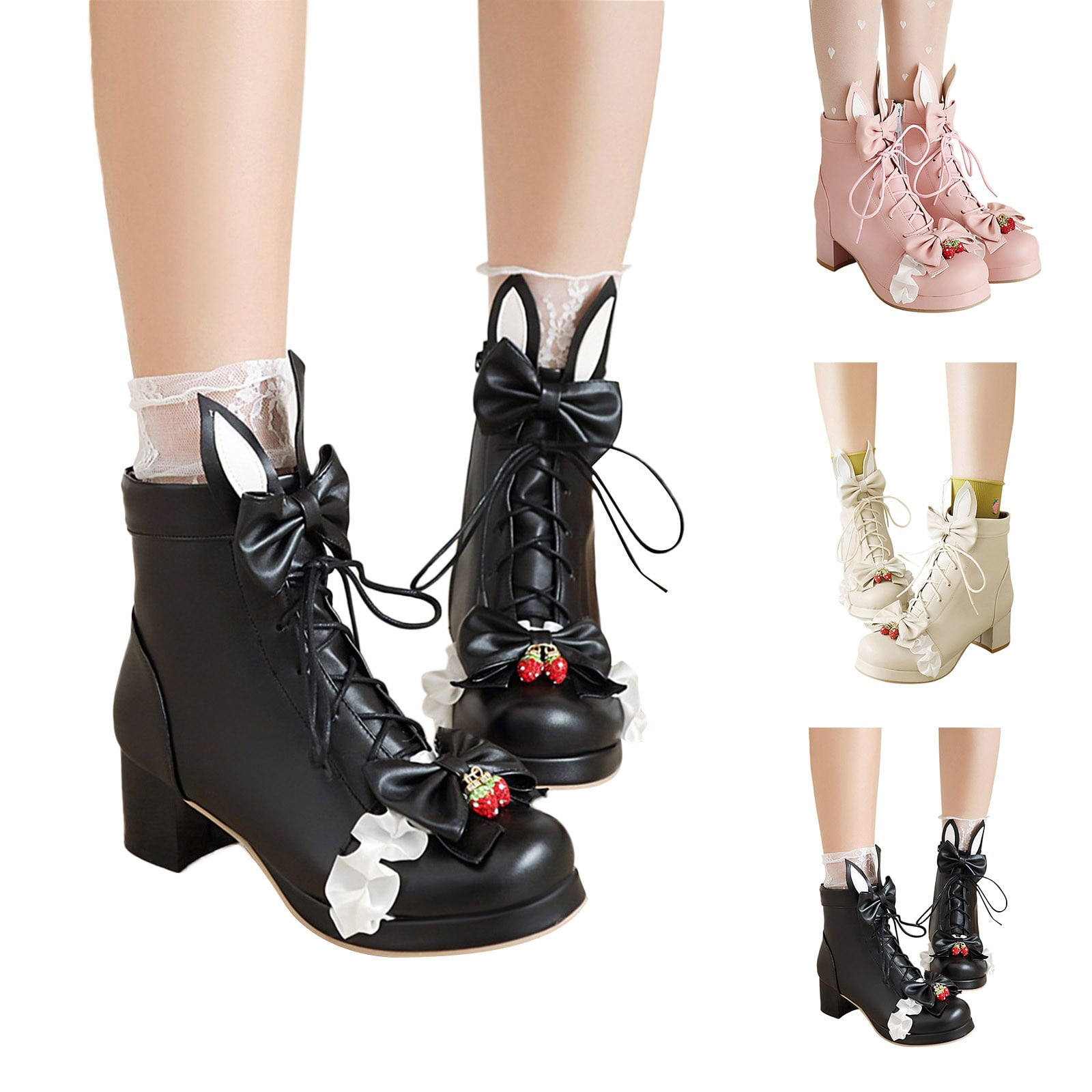 Akiihool Womens Winter Boots Women's Boots Lace up Mid Calf V Cutout ...