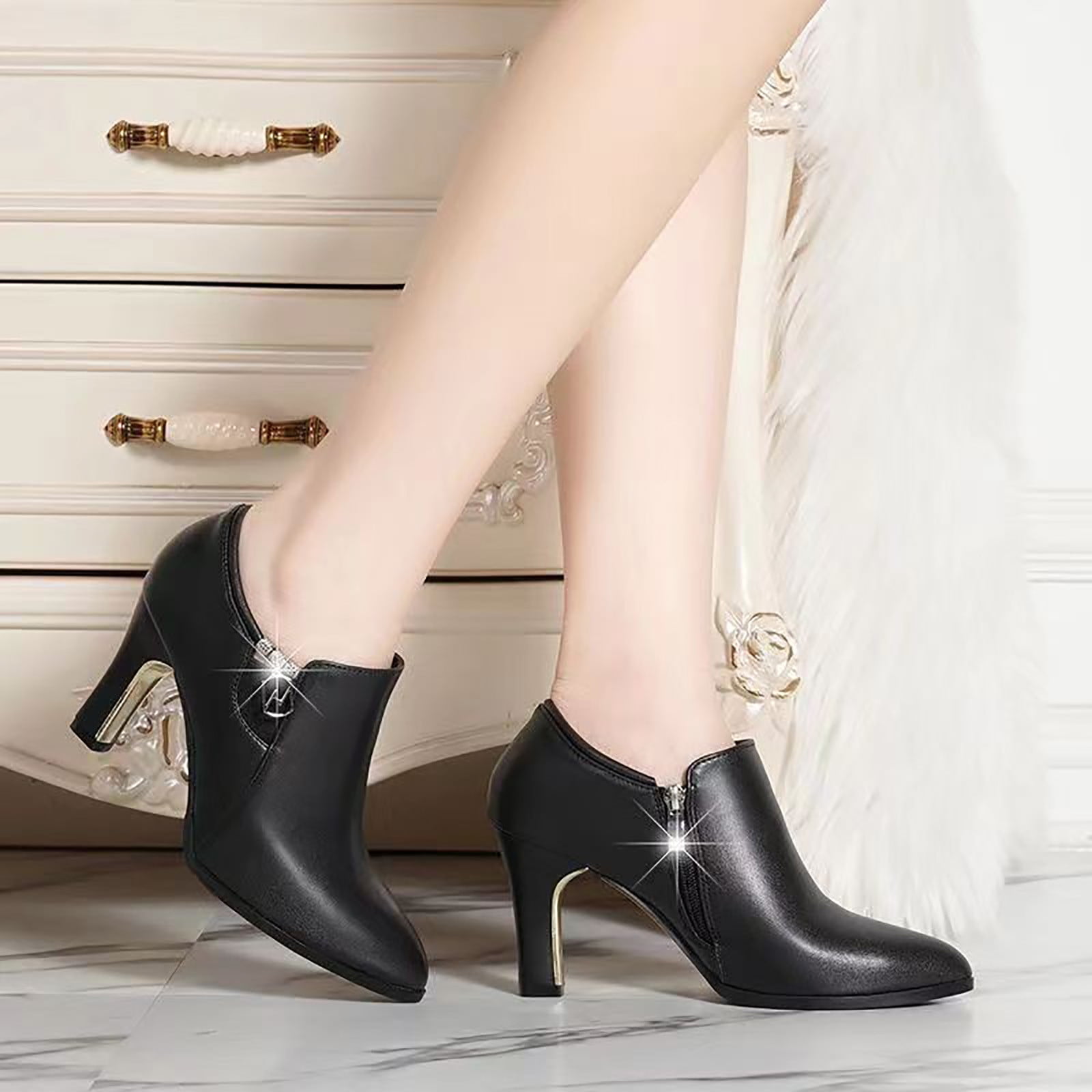 Akiihool Work Boots for Women Women's Zipper Booties Stacked Heel ...