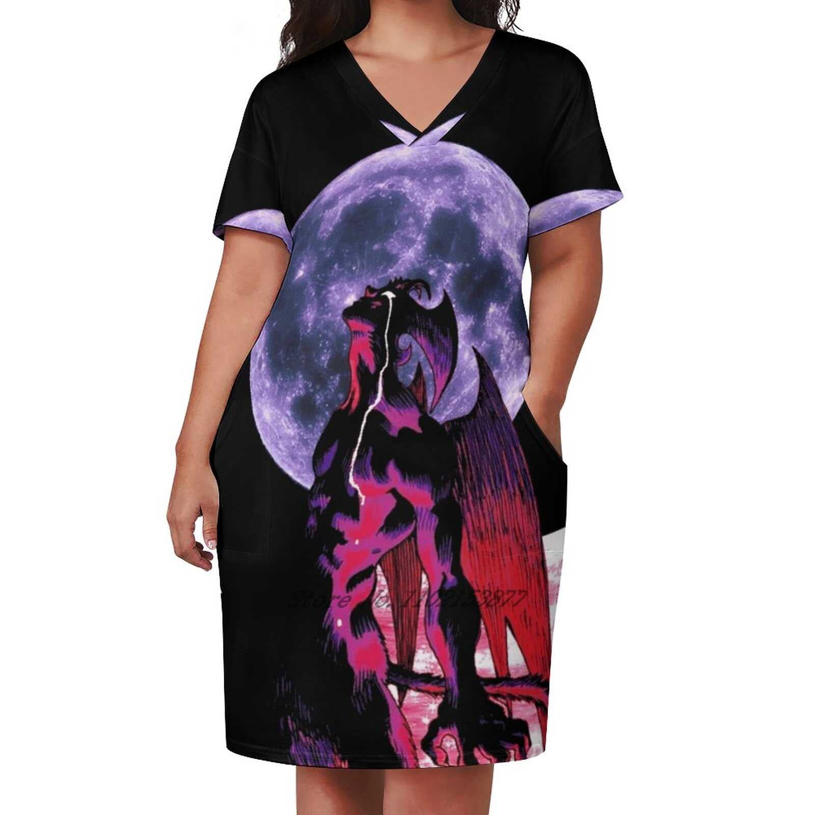 Akira Devilman Crybaby Loose Pocket Dress Print Short Sleeve Dresses V-Neck Dress 5Xl Akira ...