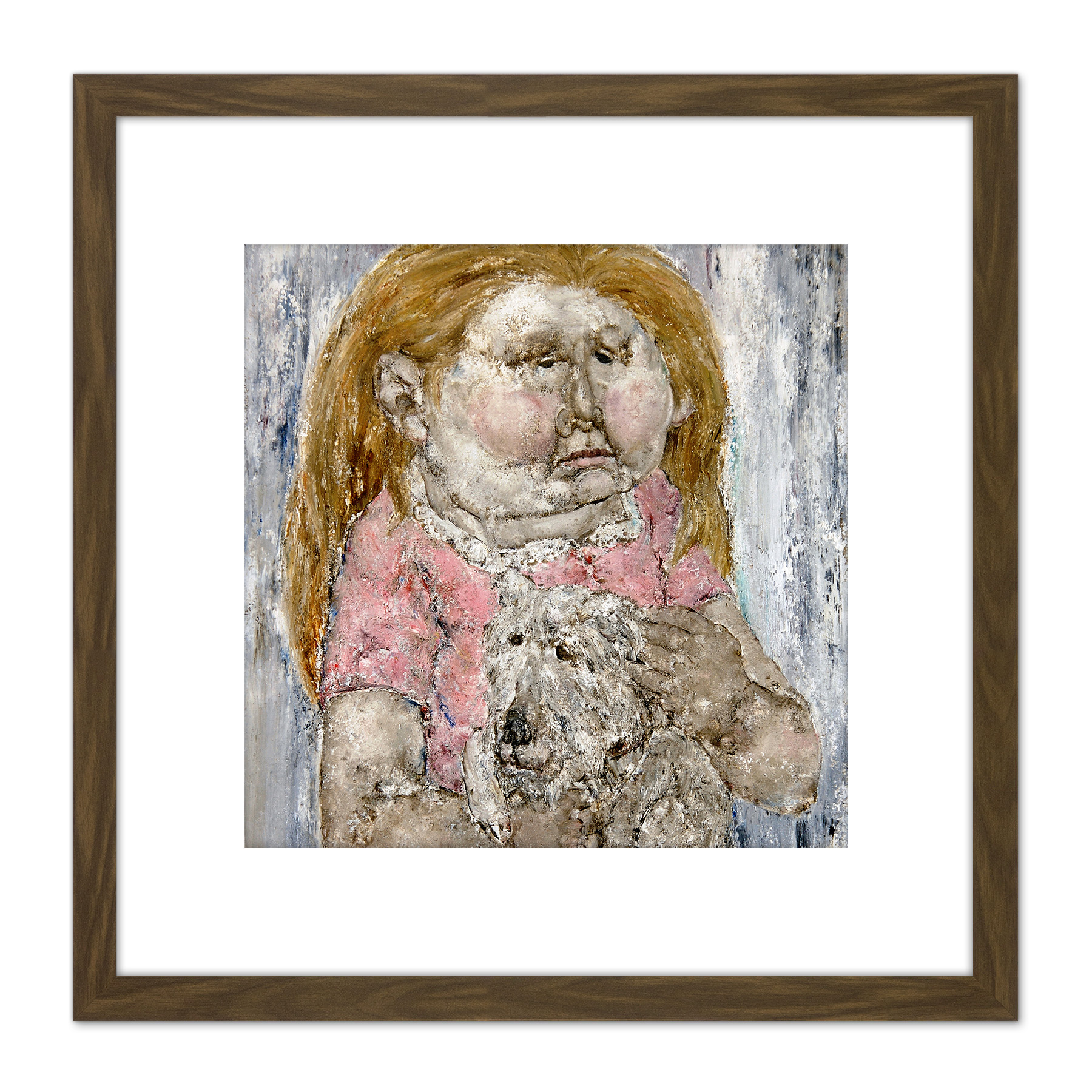 Akira Tanaka La Fillette Et Son Chien Circa 1968 8X8 Inch Square Wooden ...
