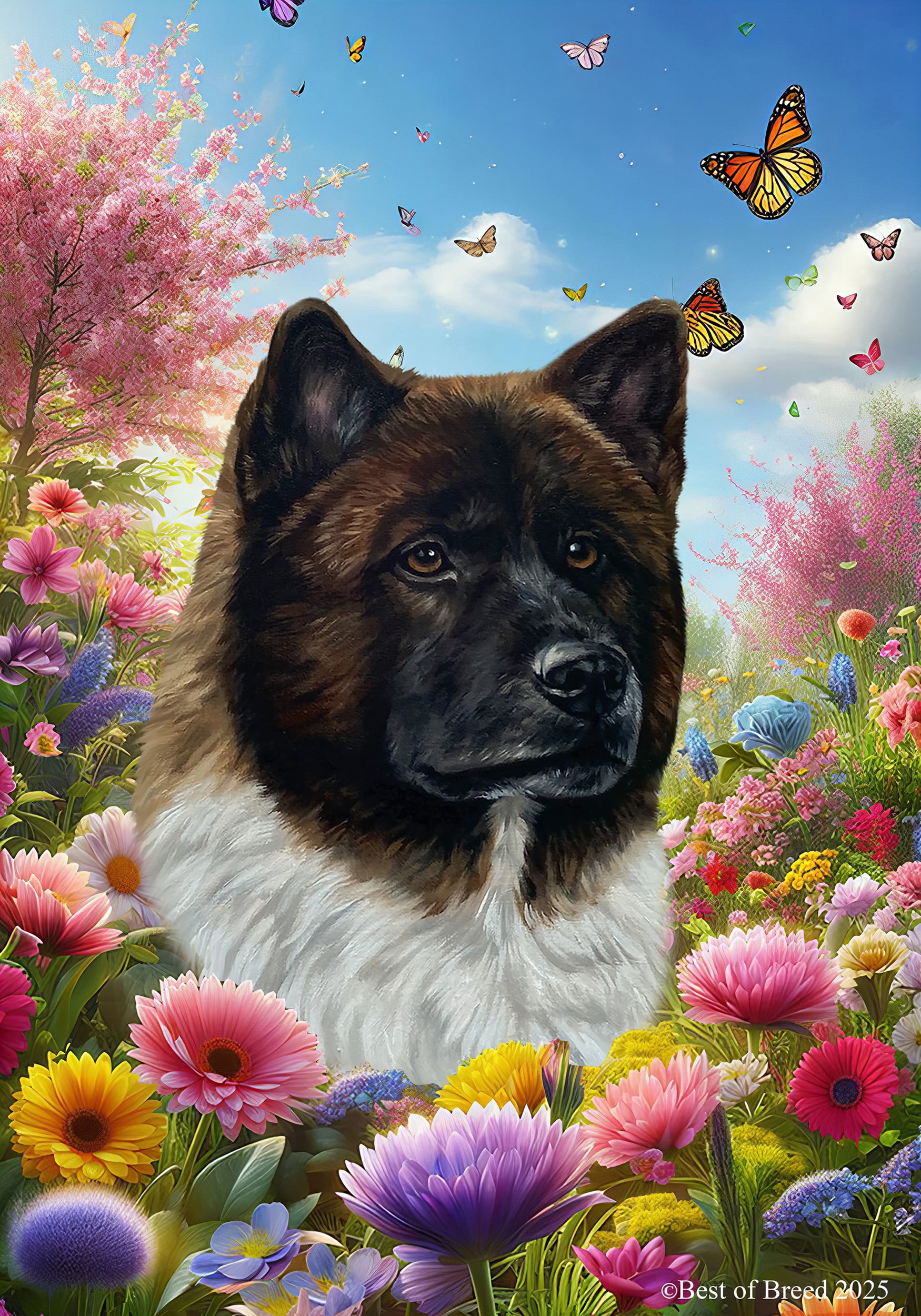 Akita - Best of Breed Spring Butterfly Outdoor Garden Flag 12" x 17 ...
