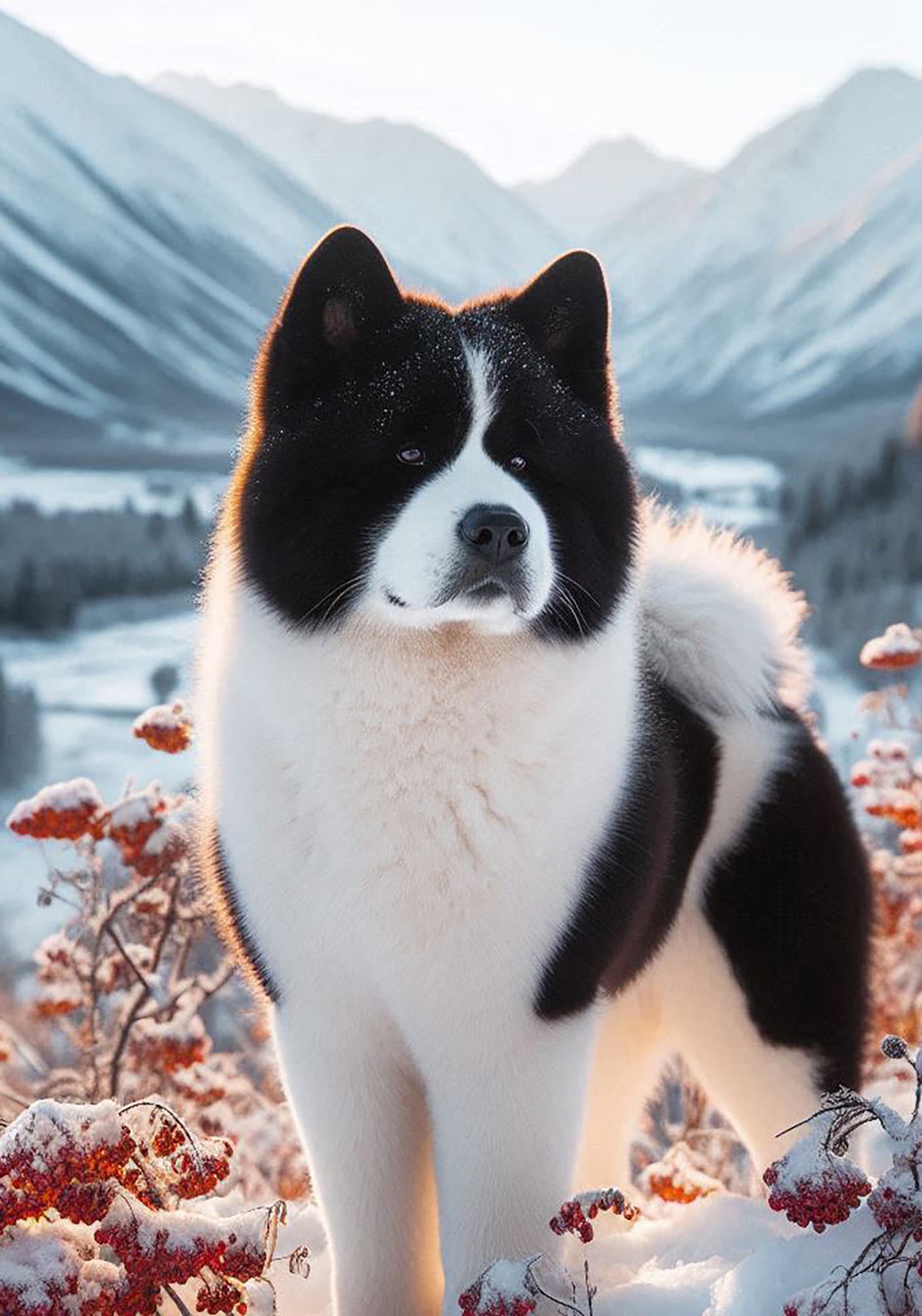 Akita Black Pinto - Best of Breed DCR Winter Berries Garden Flag 12" x ...