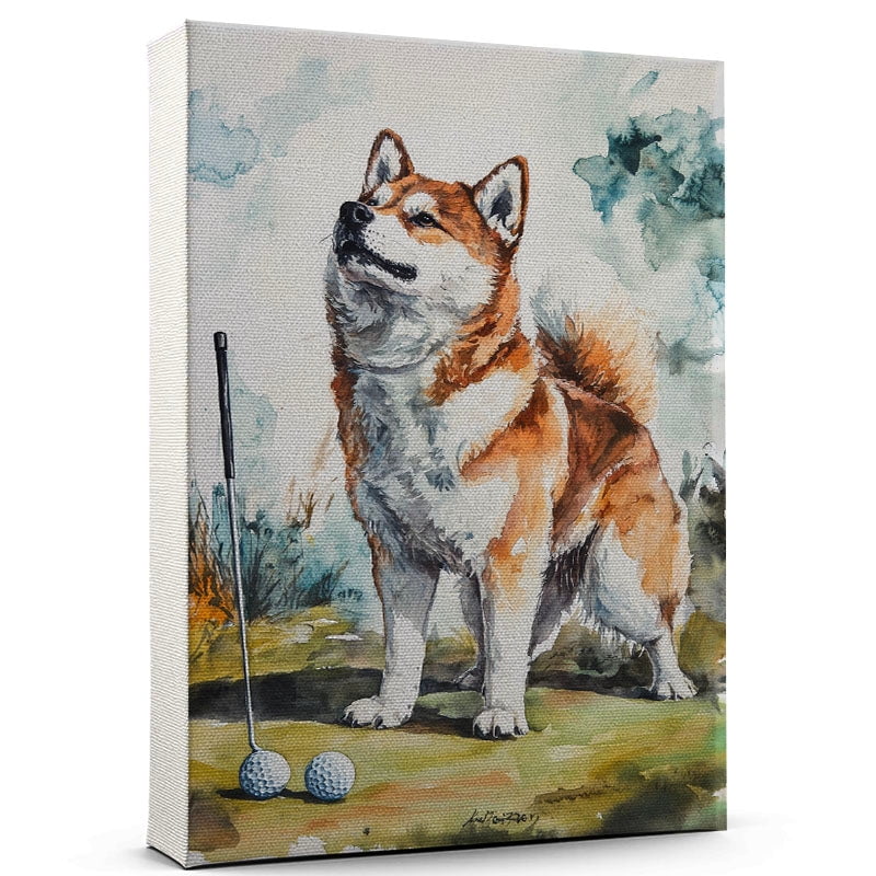 Akita Dog Canvas Canvas – Golf Theme Dog Art for Wall, Akita Dog ...