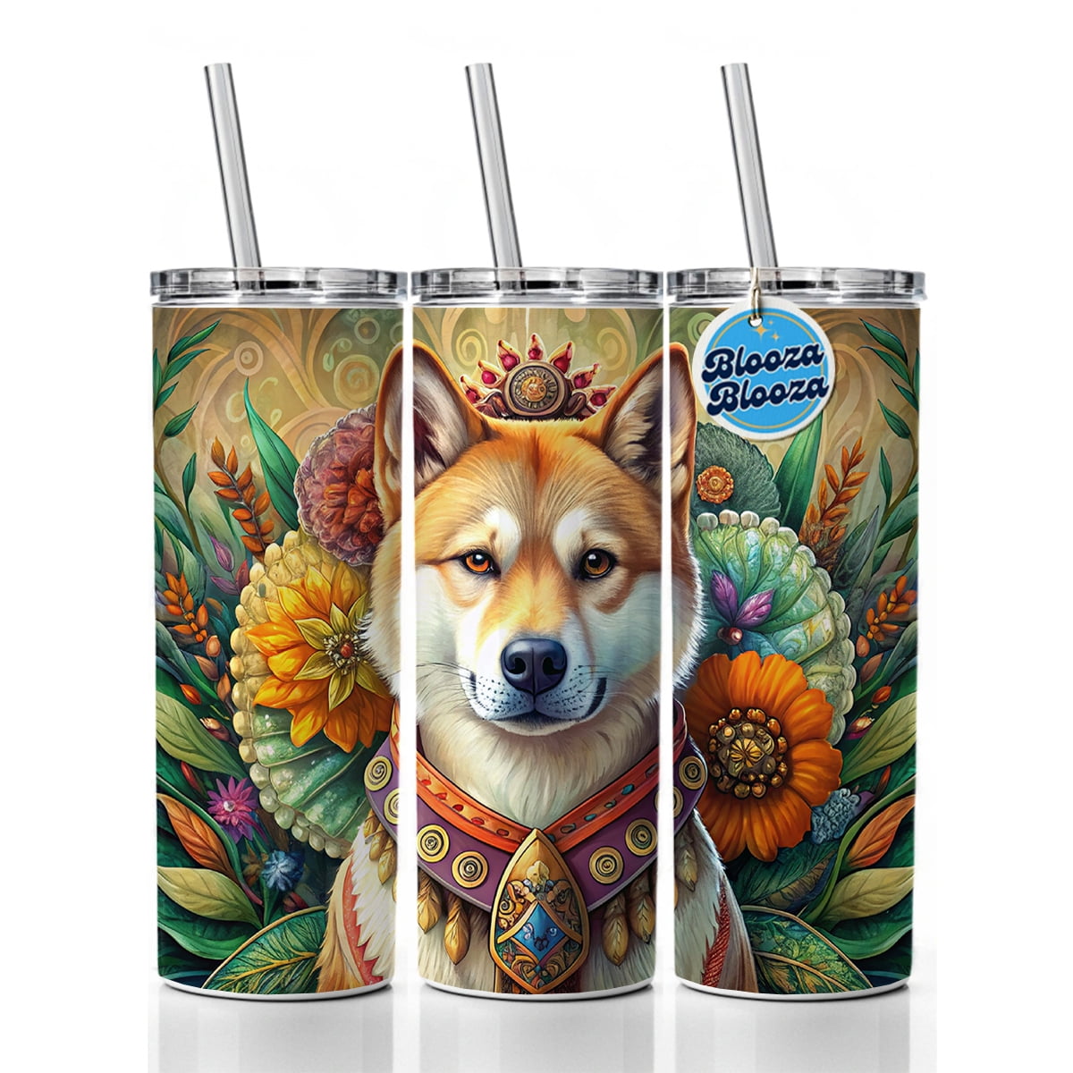Akita Dog French Bohemian Art 20oz Insulated Water Bottle Skinny ...