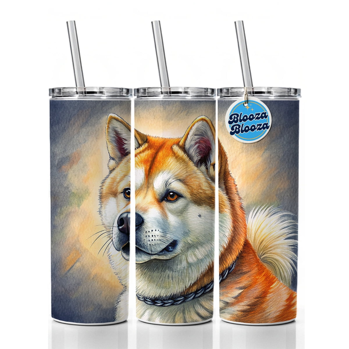Akita Dog Illustration 20oz Insulated Water Bottle Skinny Tumbler ...