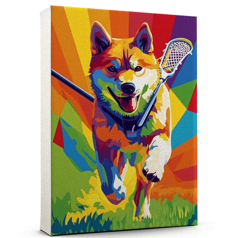 Akita Dog Playing Lacrosse Stretched Canvas Size 8x12 – Vintage Style ...