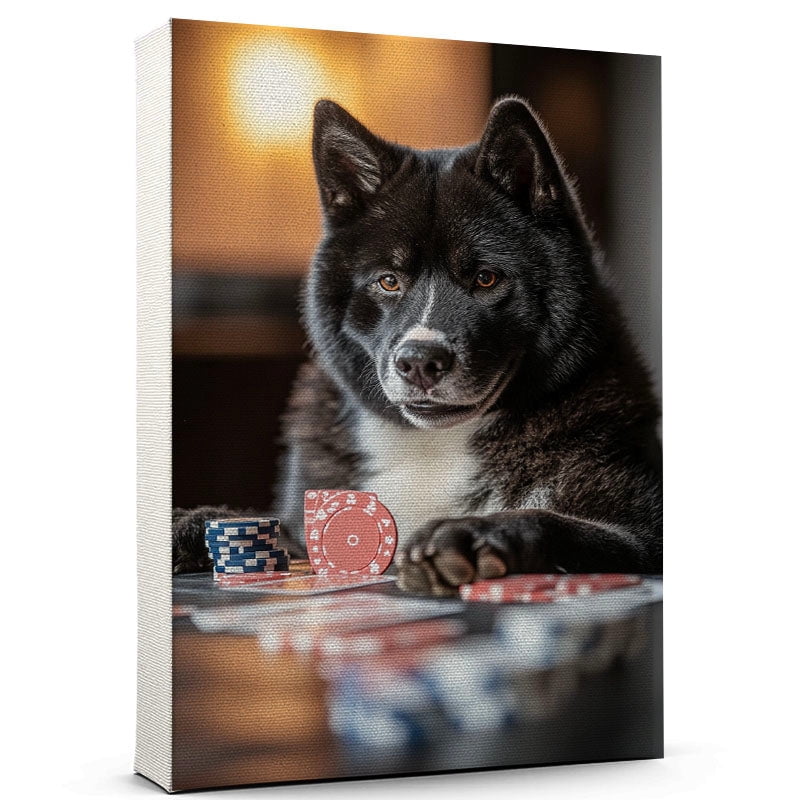 Akita Dog Playing Poker Stretched Canvas Size 8x12 – Vintage Style ...