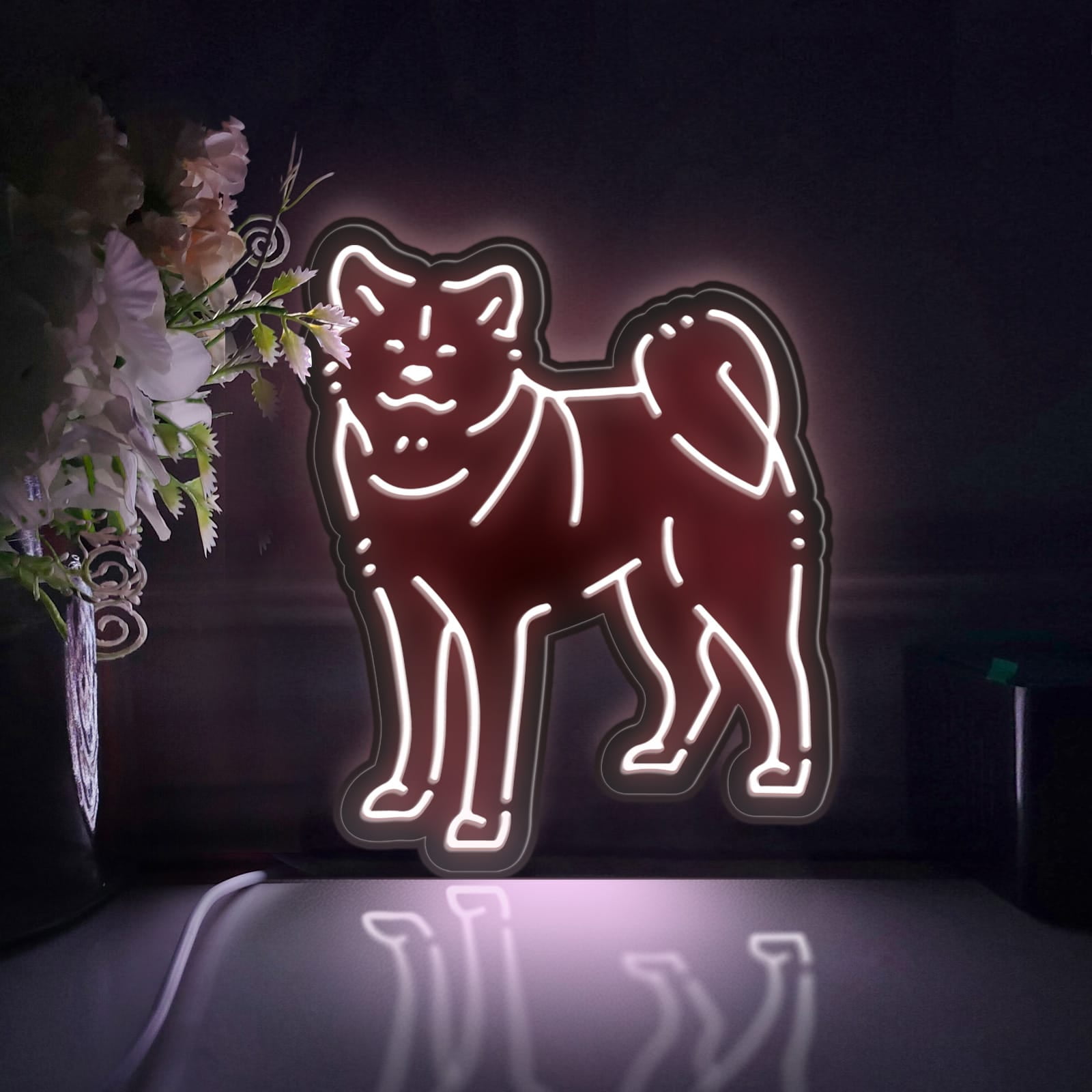 Akita Inu Dog Led Light Box, Dimmable Neon-Like Light Signs USB Power ...