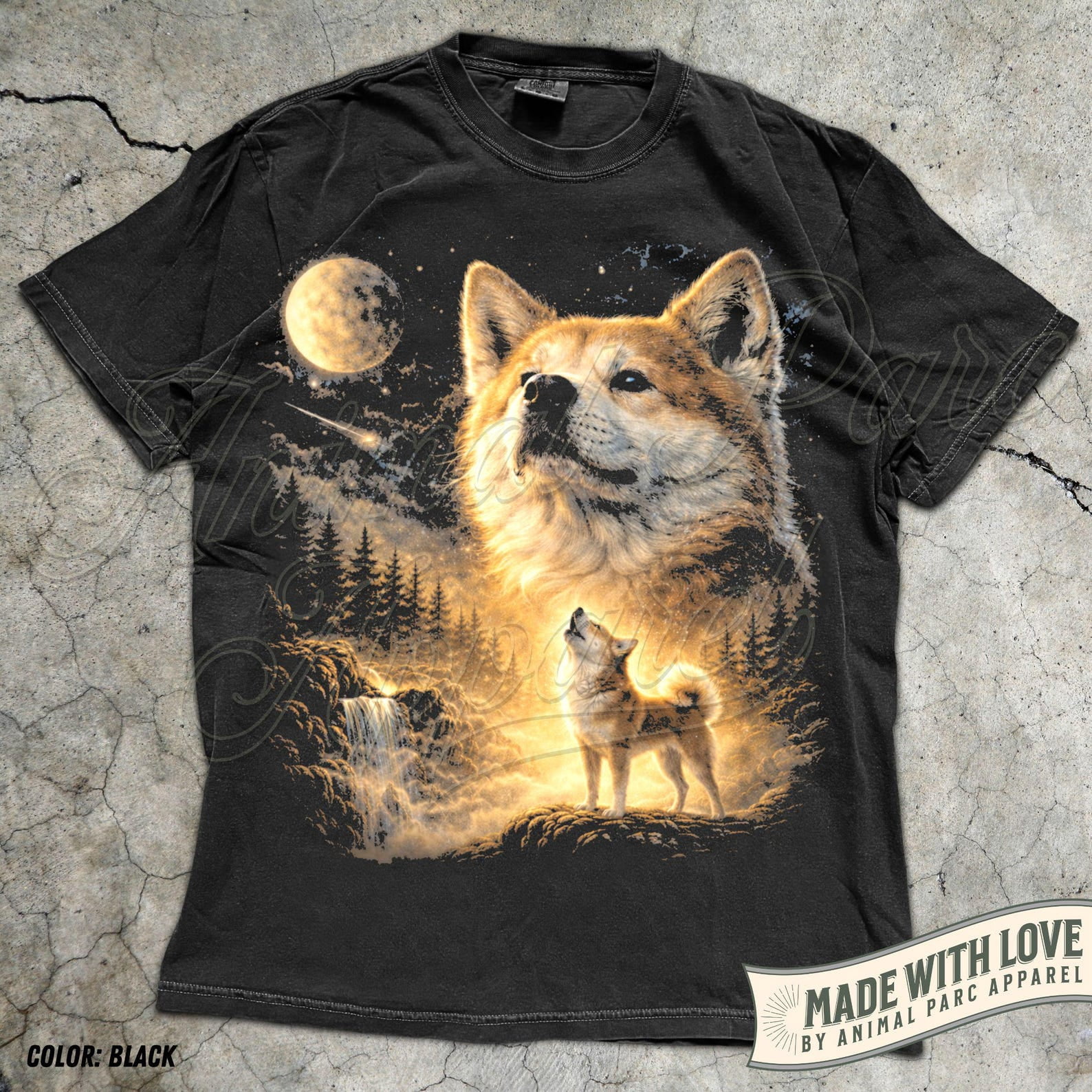 Akita Inu Howling to the Moon Vintage Retro 90s Dog Graphic Tee, Full ...