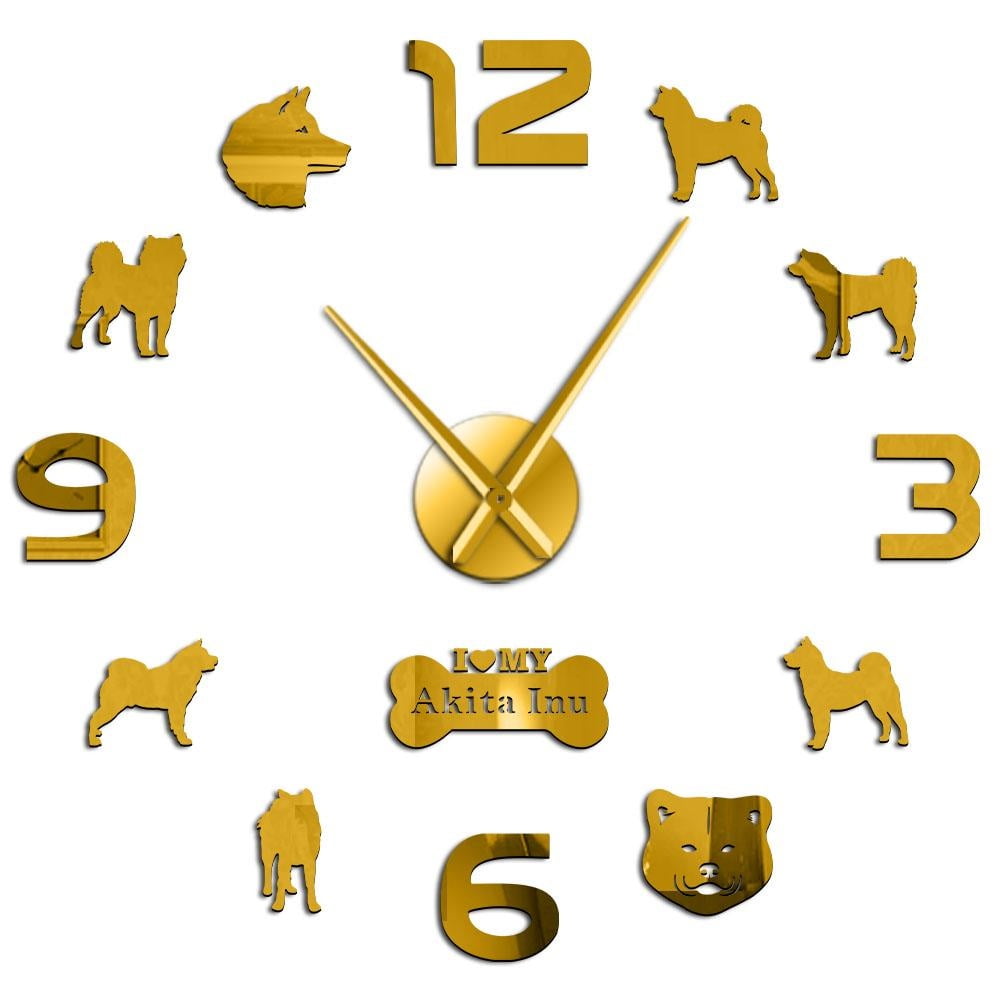 Akita Lnu Dog Silouette Frameless Wall Clock Stickers, DIY Modern ...
