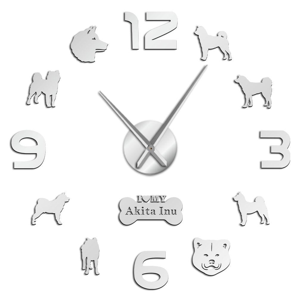 Akita Lnu Dog Silouette Frameless Wall Clock Stickers, DIY Modern ...