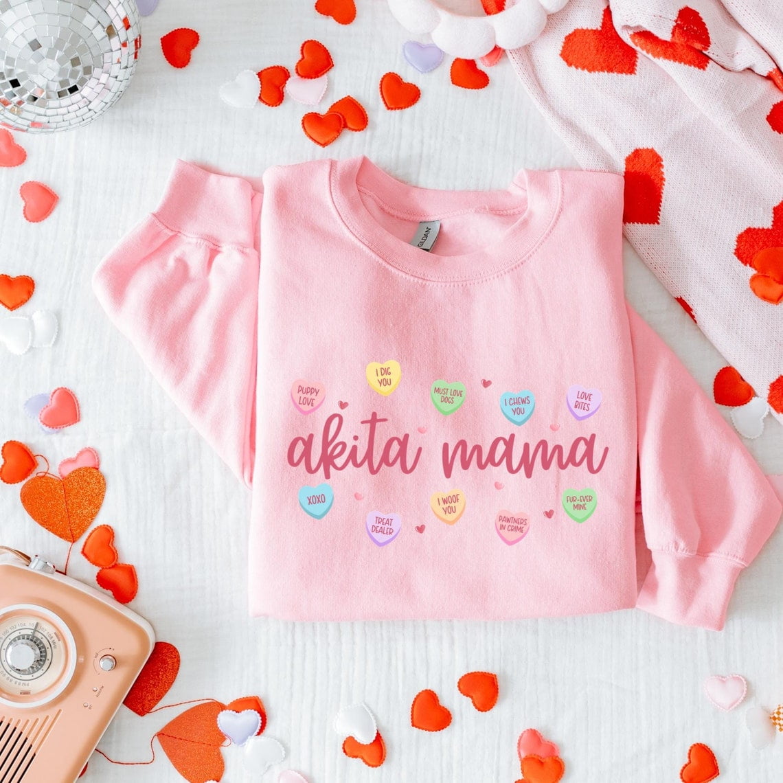 Akita Mama Valentines Day Sweatshirt, Conversation Hearts Akita Mom ...