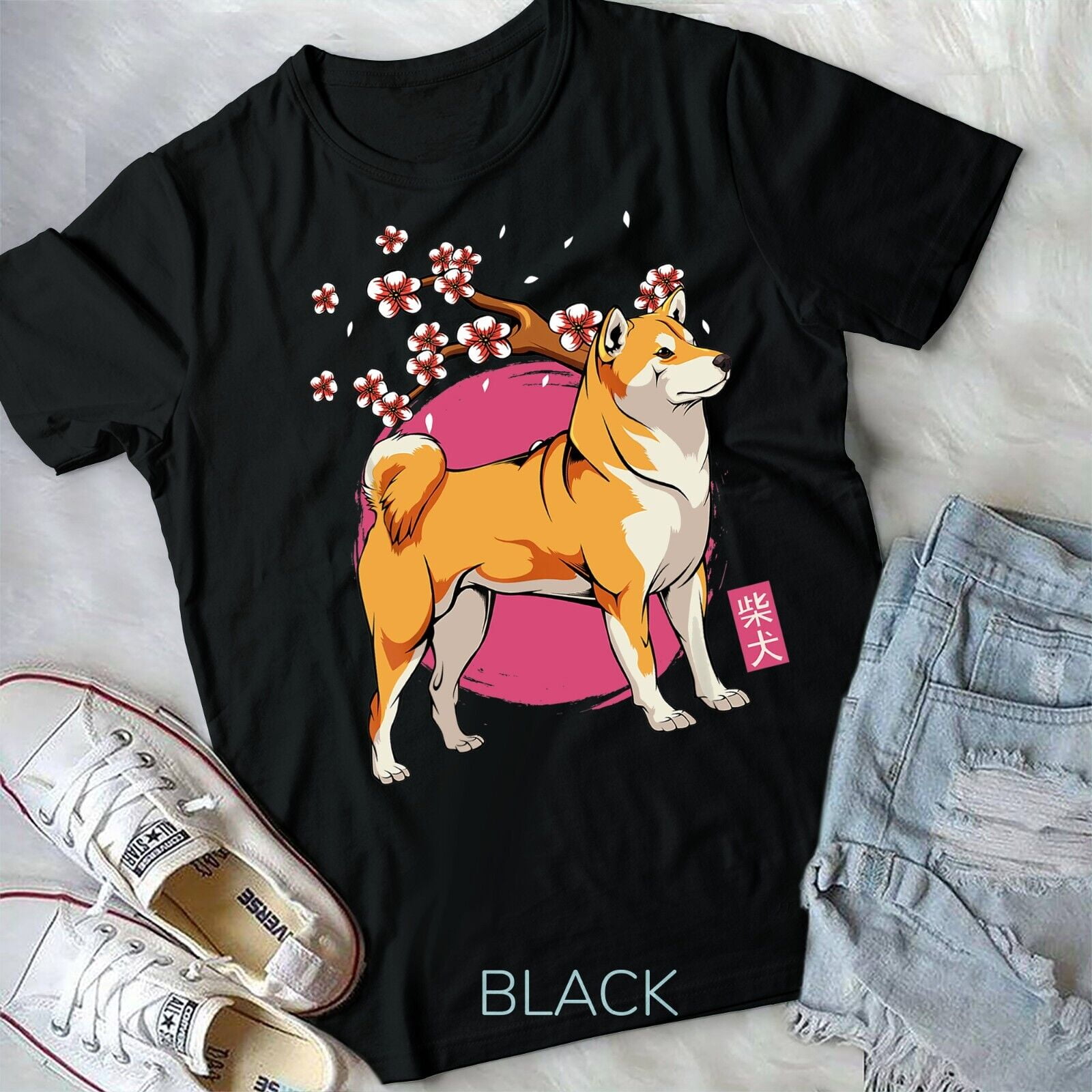 Akita Shiba Inu Dog Japanese Cherry Blossom Sakura Flower T-Shirt ...