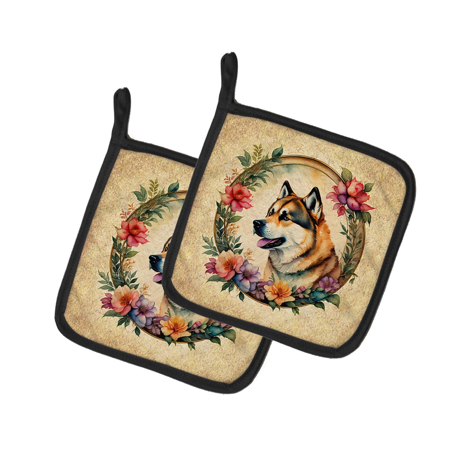 Akita and Flowers Pair of Pot Holders 7.5 in x 7.5 in - Walmart ...