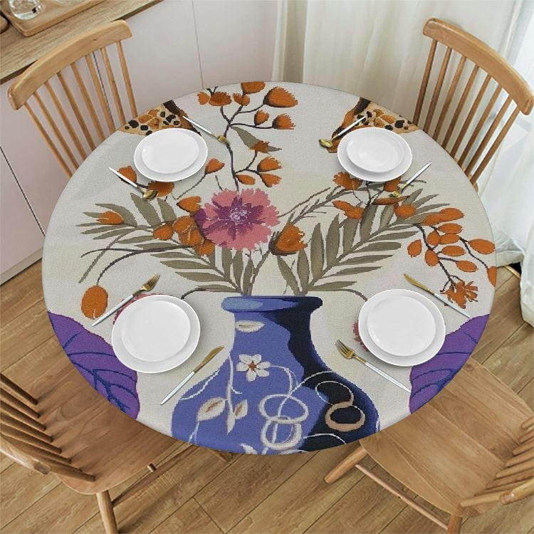 Akjvoe Abstract Boho Palm Leaves Tablecloths Round Washable,Watercolor ...