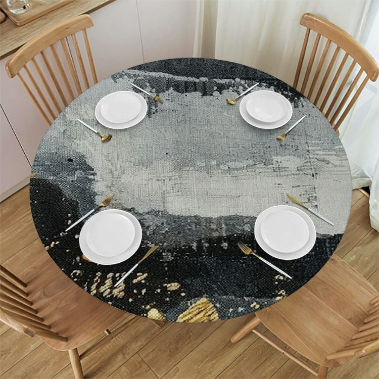 Akjvoe Abstract Elastic Round Tablecloth Retro Black Texture Fitted ...
