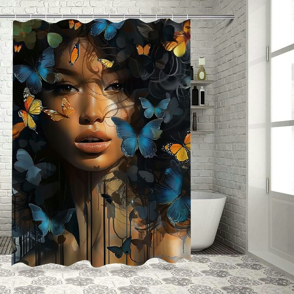 Akjvoe Afro Black Girl Shower Curtain Sexy Black Woman Bathroom Shower Curtain Colourful