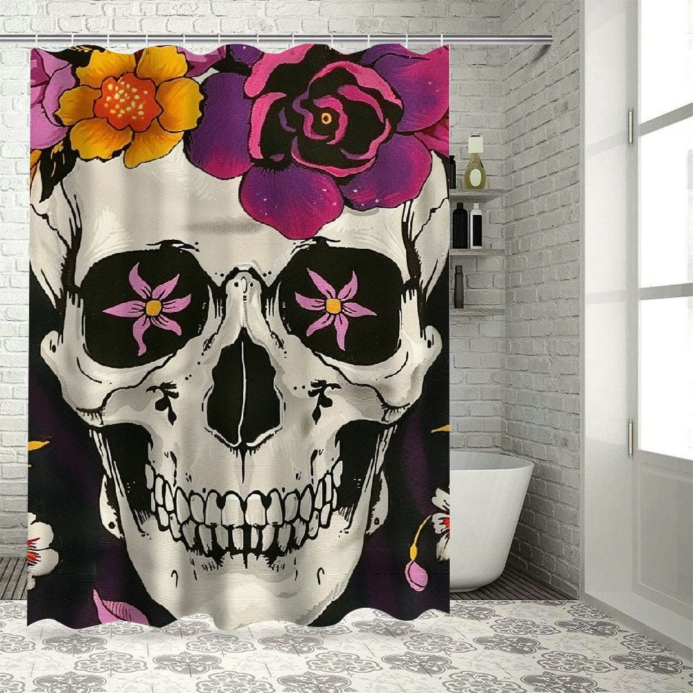 Akjvoe Bathroom Shower Curtain Mask Skull Floral Mexican Sugar Calavera ...