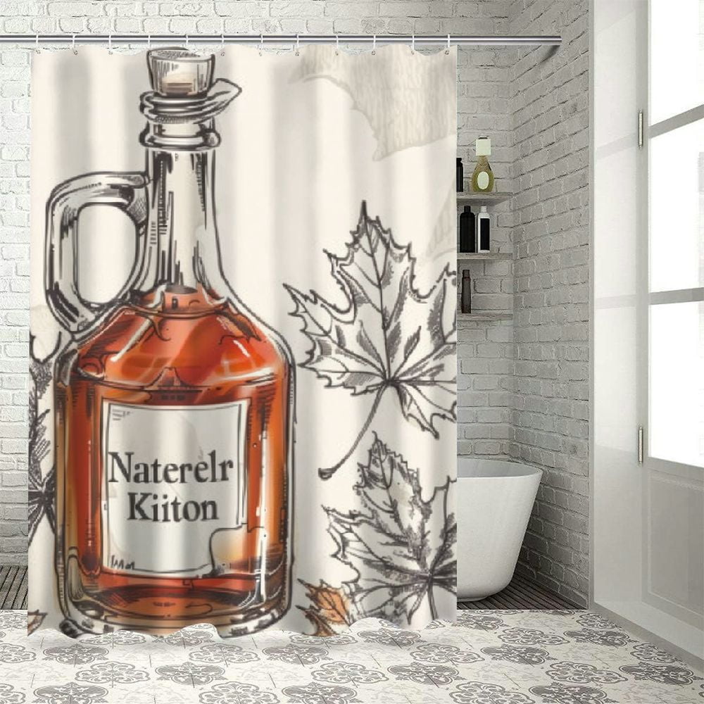 Akjvoe Bathroom Shower Curtain Sketch Collection of Bottle Maple Syrup ...
