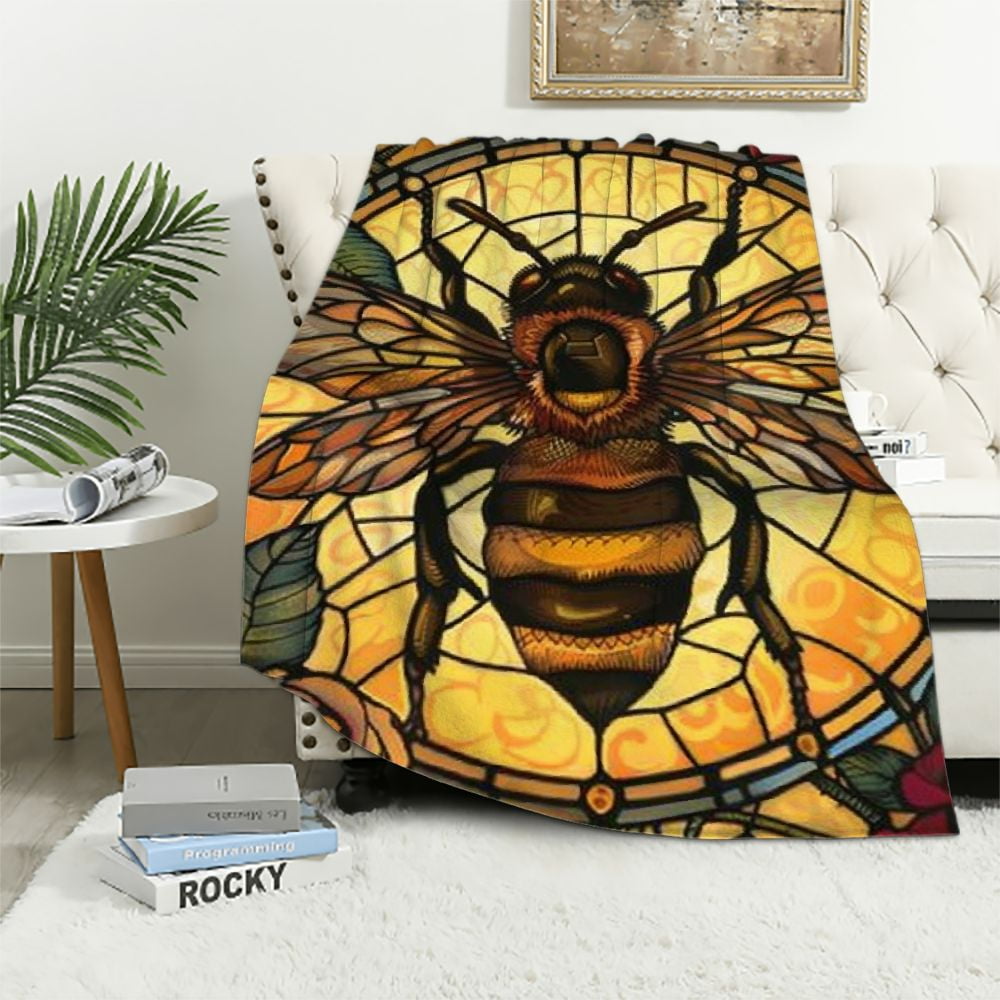 Akjvoe Bee Blanket for Adults Kids Bee Blanket Gifts Flannel Stained ...