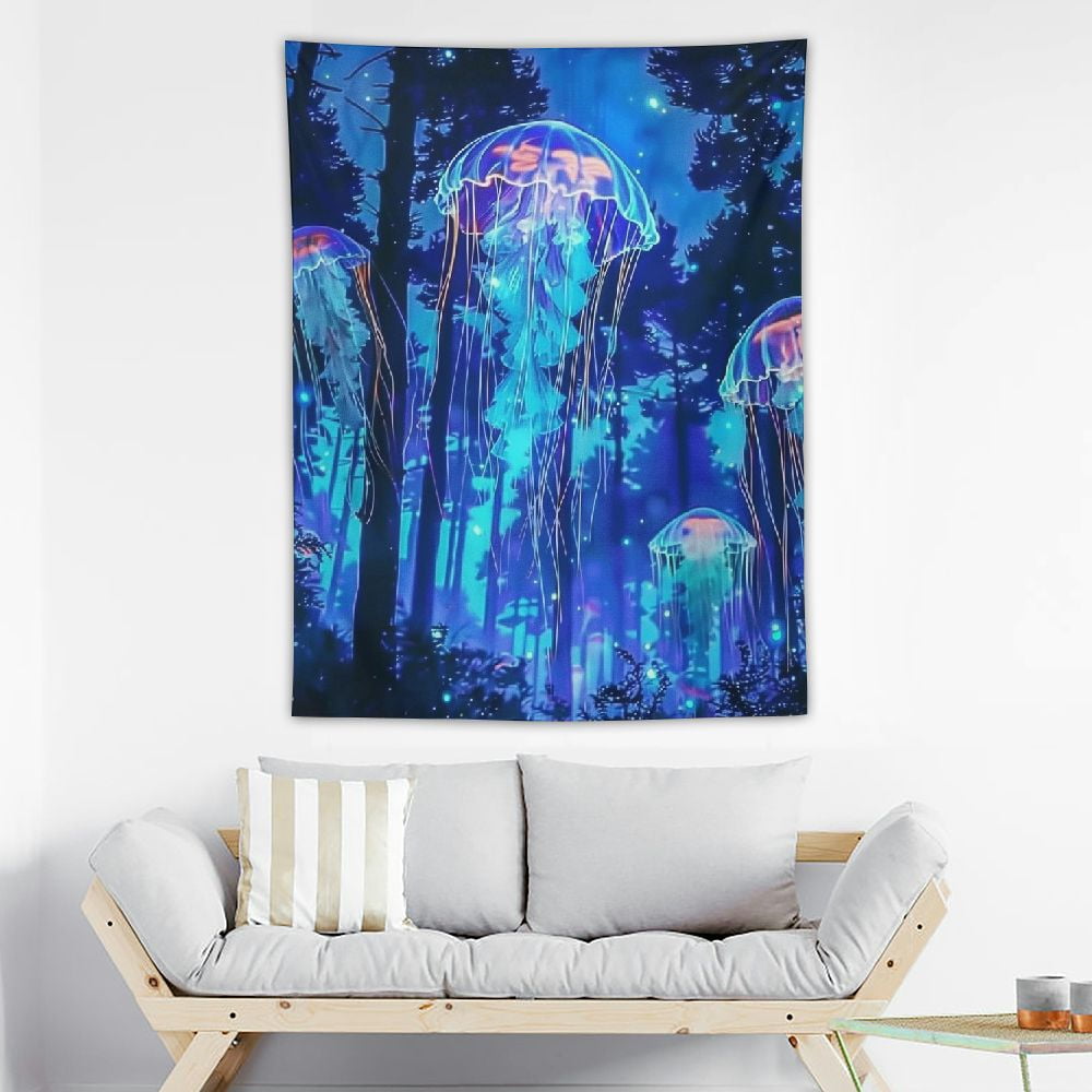 Akjvoe Blacklight Forest Tapestry UV Reactive Nature Tree Tapestry ...